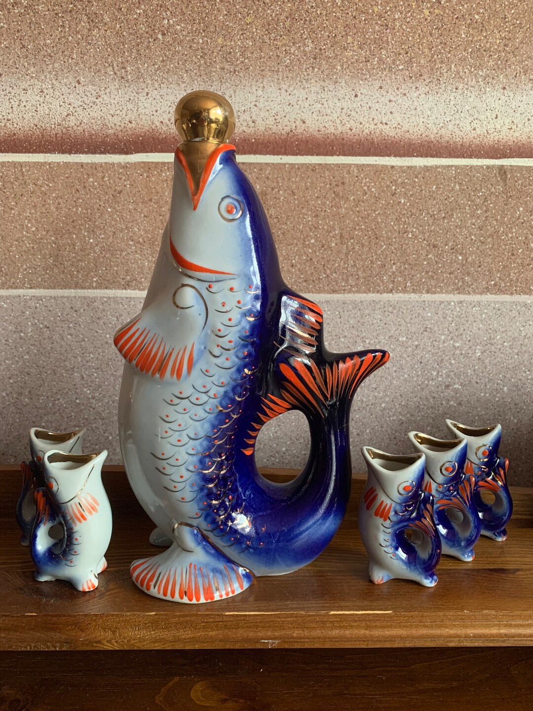 Vintage Fish Bottle and 6 Glasses for Drinks. - Etsy
