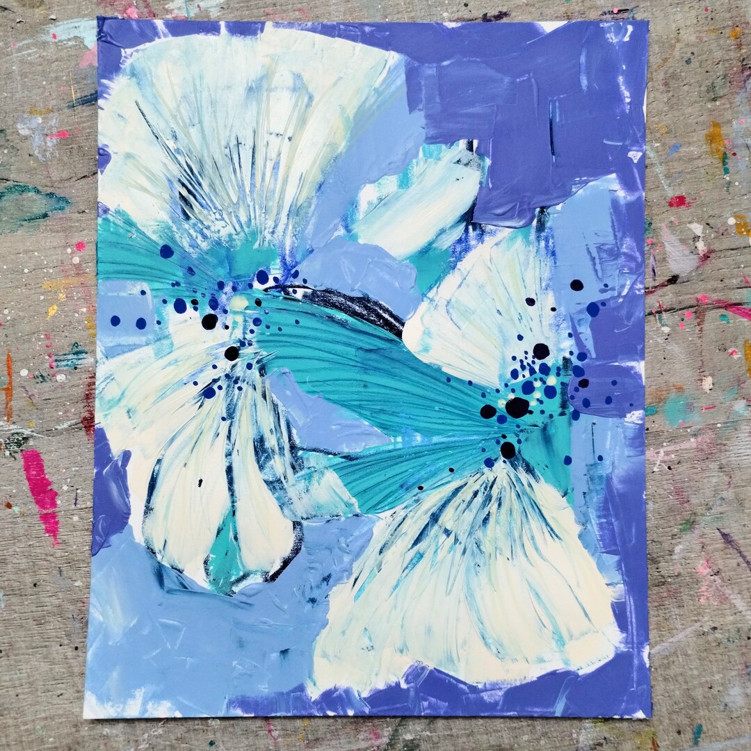 Blue: Floral Abstract Painting, Original Flower Art, 8 X 10 Inch - Etsy