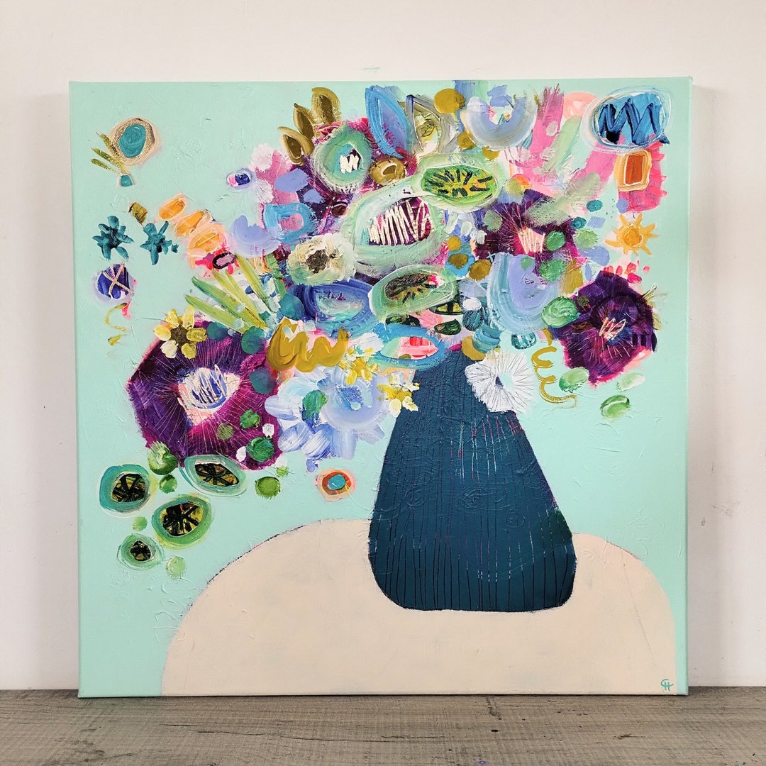 Abstract Flower Painting: Expressionist Acrylic on Canvas, 20x20 - Etsy