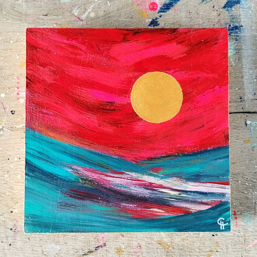 Red Sky #1 - Original Art, Abstract Art, Moon Art, Landscape Painting ...