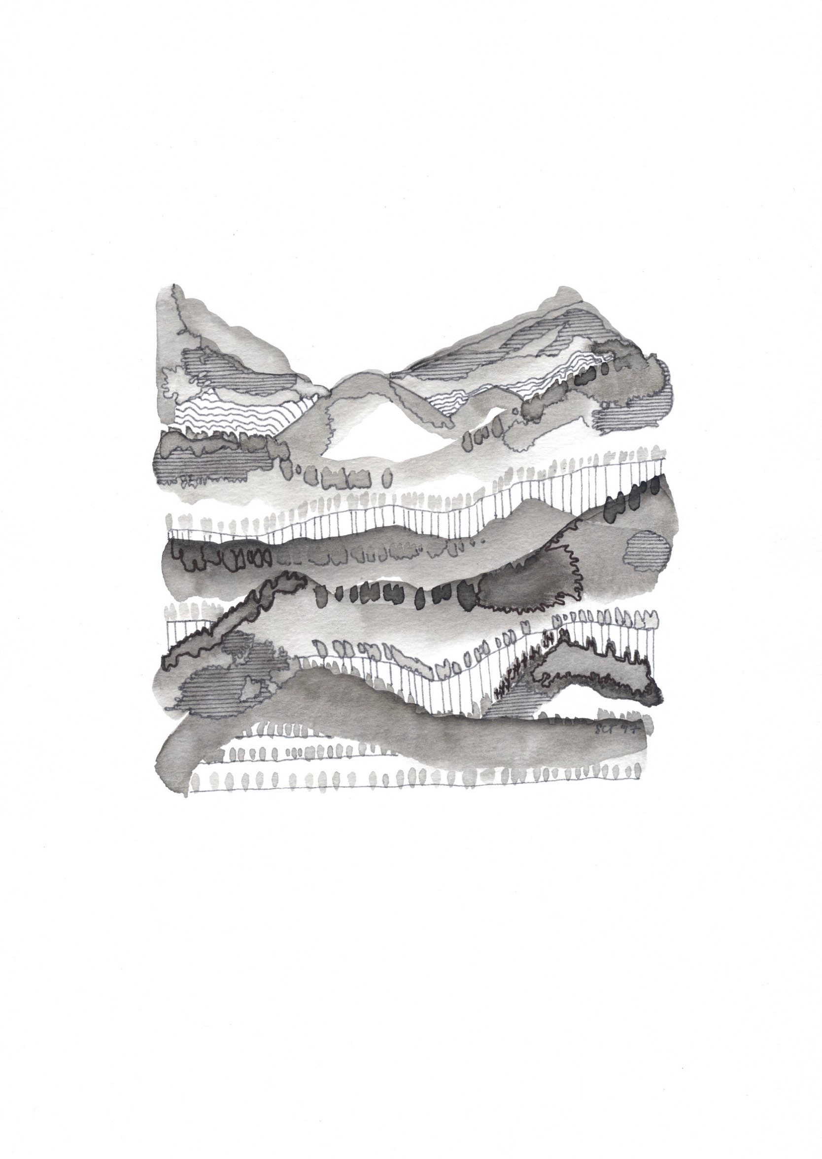 Rolling Hills Drawing Black And White