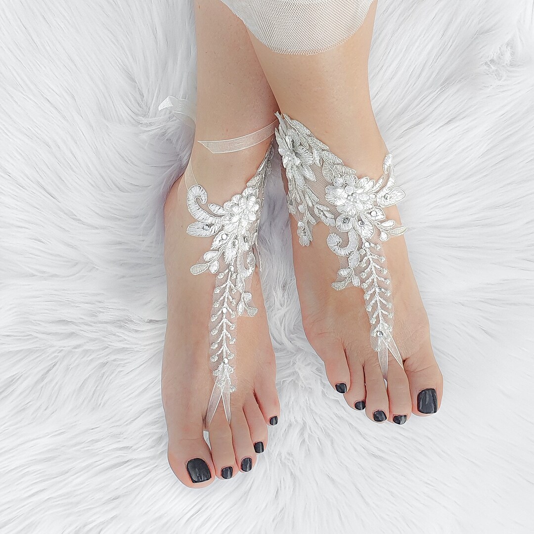 Boho Lace Beach Wedding Shoes, Barefoot Sandals Foot Jewelry, Bridal ...