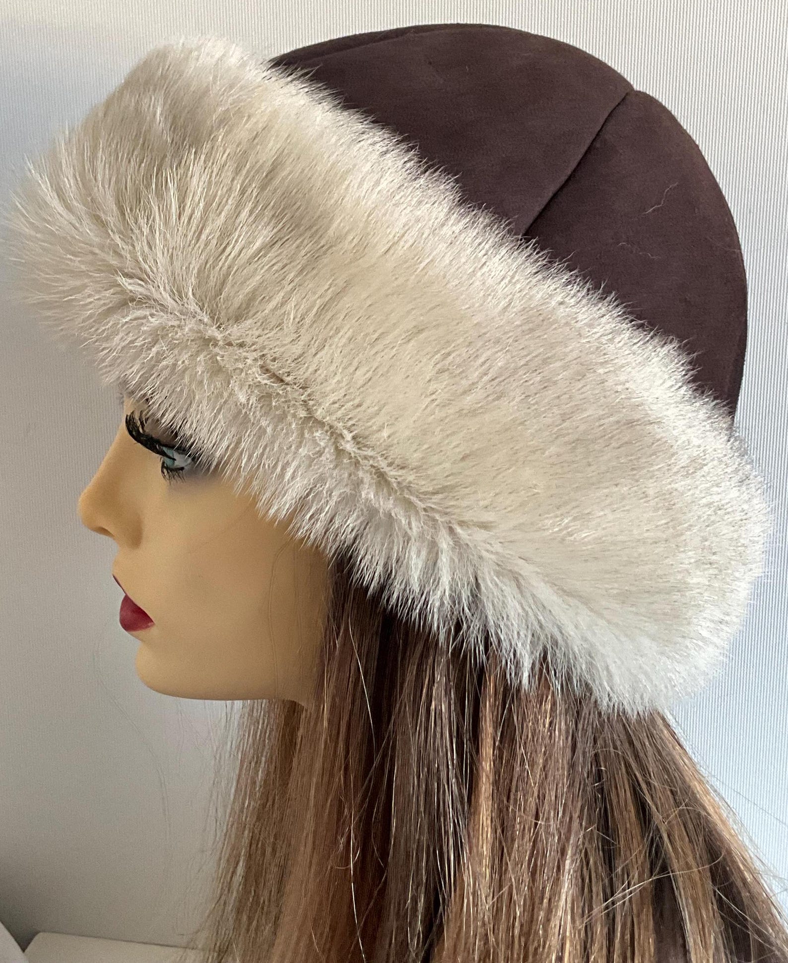 Chocolate Brown Lambskin Winter Hat, White Fur Rim - Etsy