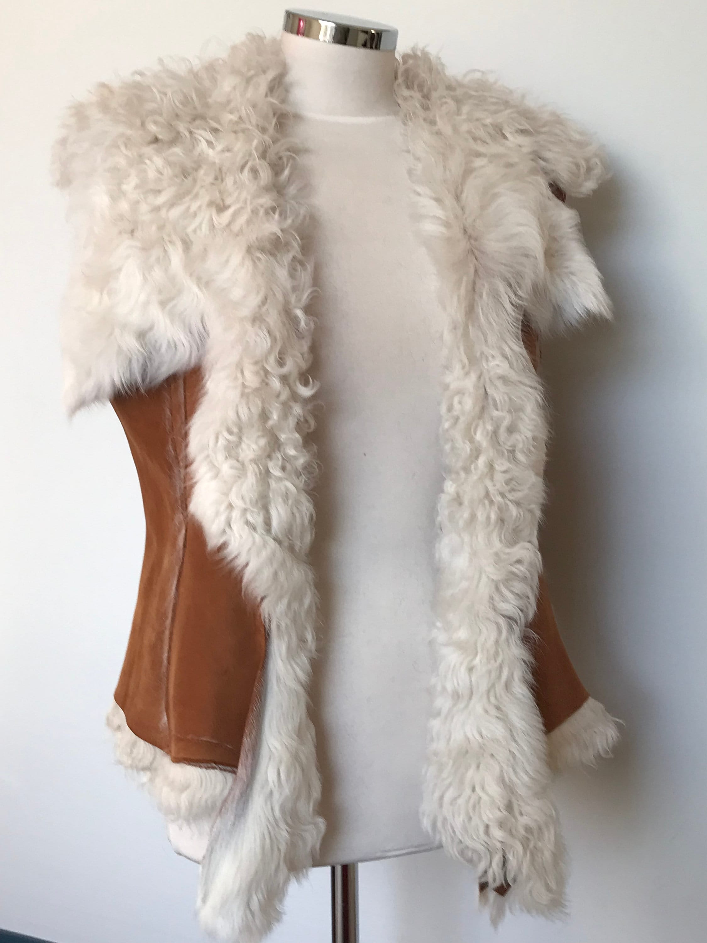 Honey With White Curly Wool Sheepskin Waistcoat, Reversible Toscana ...
