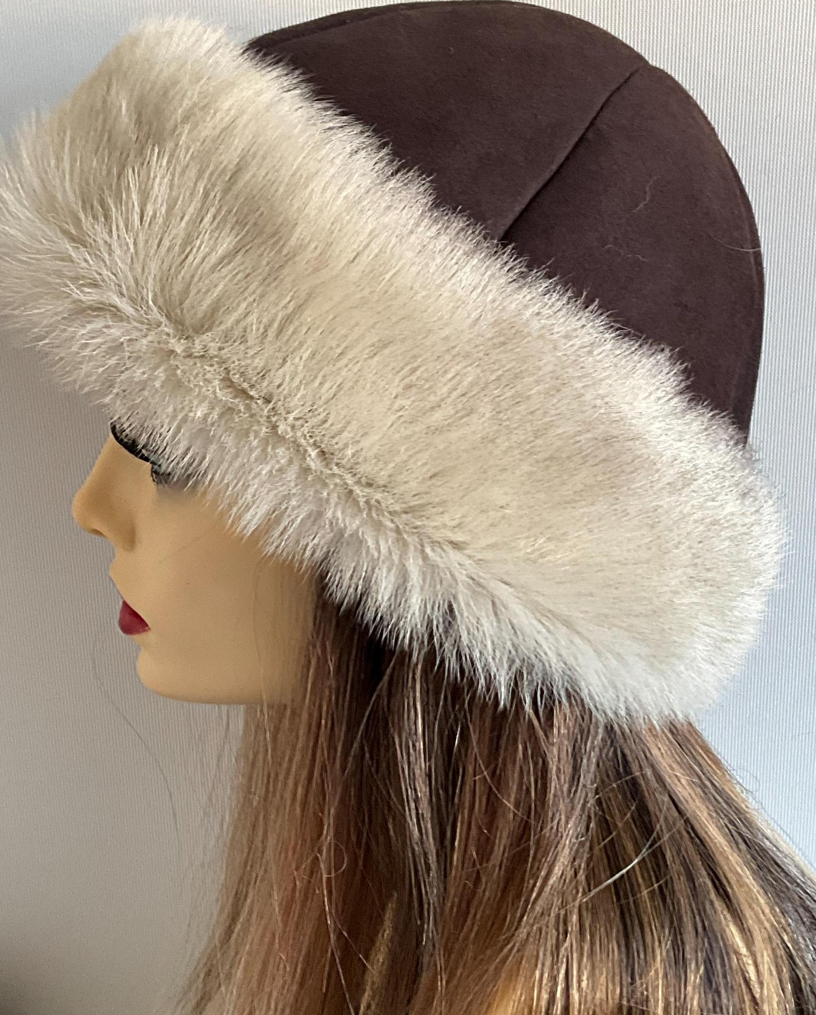 Chocolate Brown Lambskin Winter Hat, White Fur Rim - Etsy
