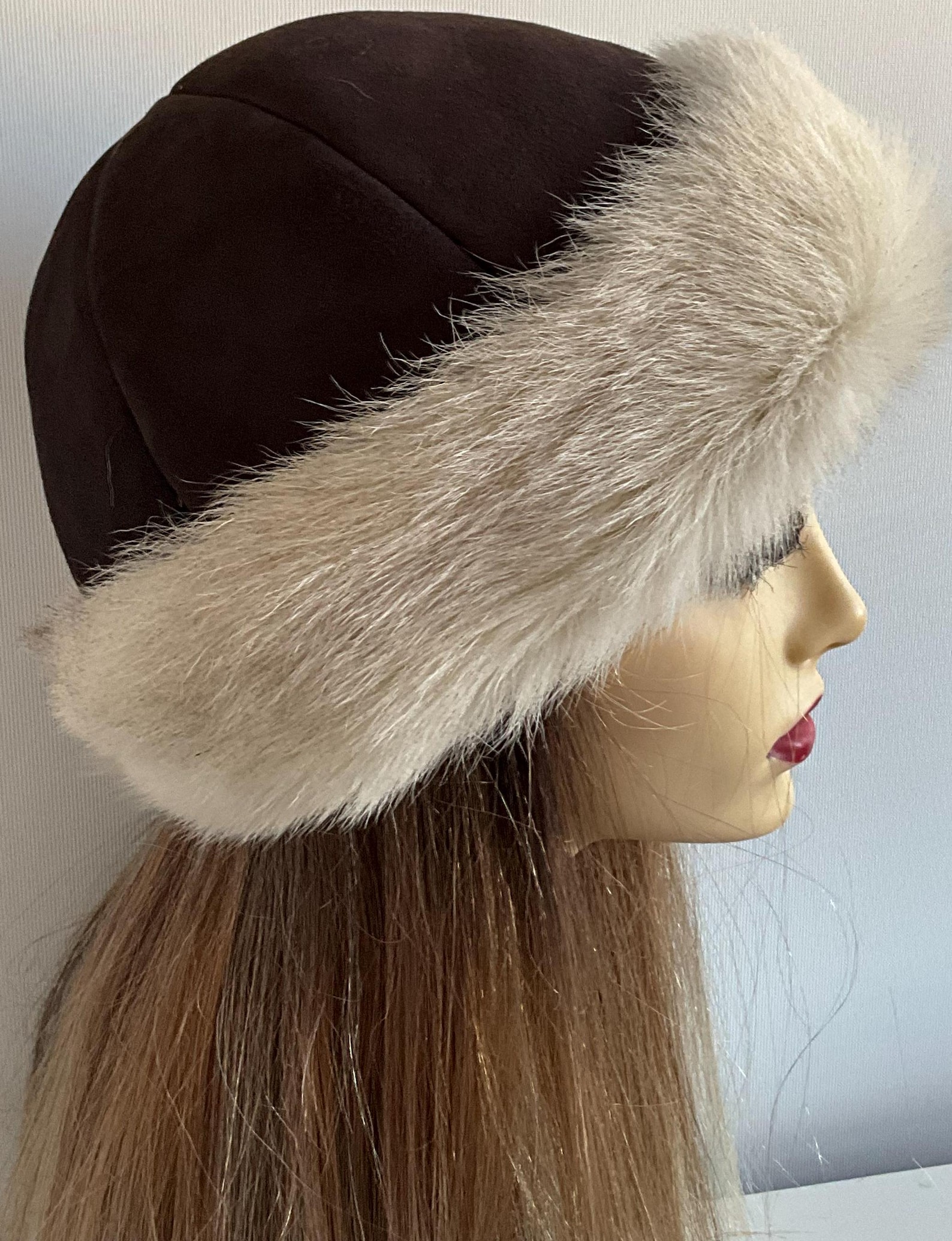 Chocolate Brown Lambskin Winter Hat, White Fur Rim - Etsy