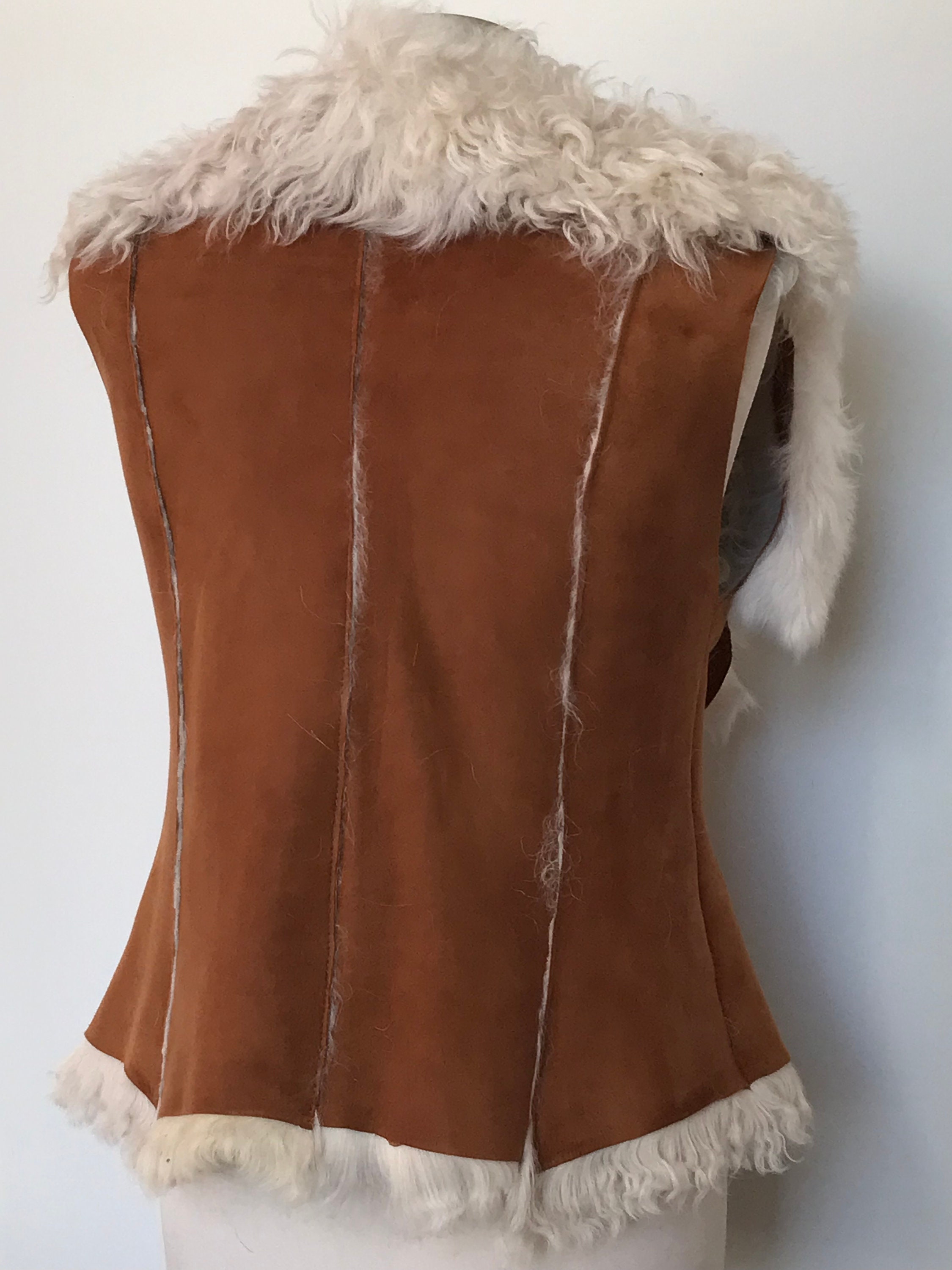 Honey With White Curly Wool Sheepskin Waistcoat, Reversible Toscana ...