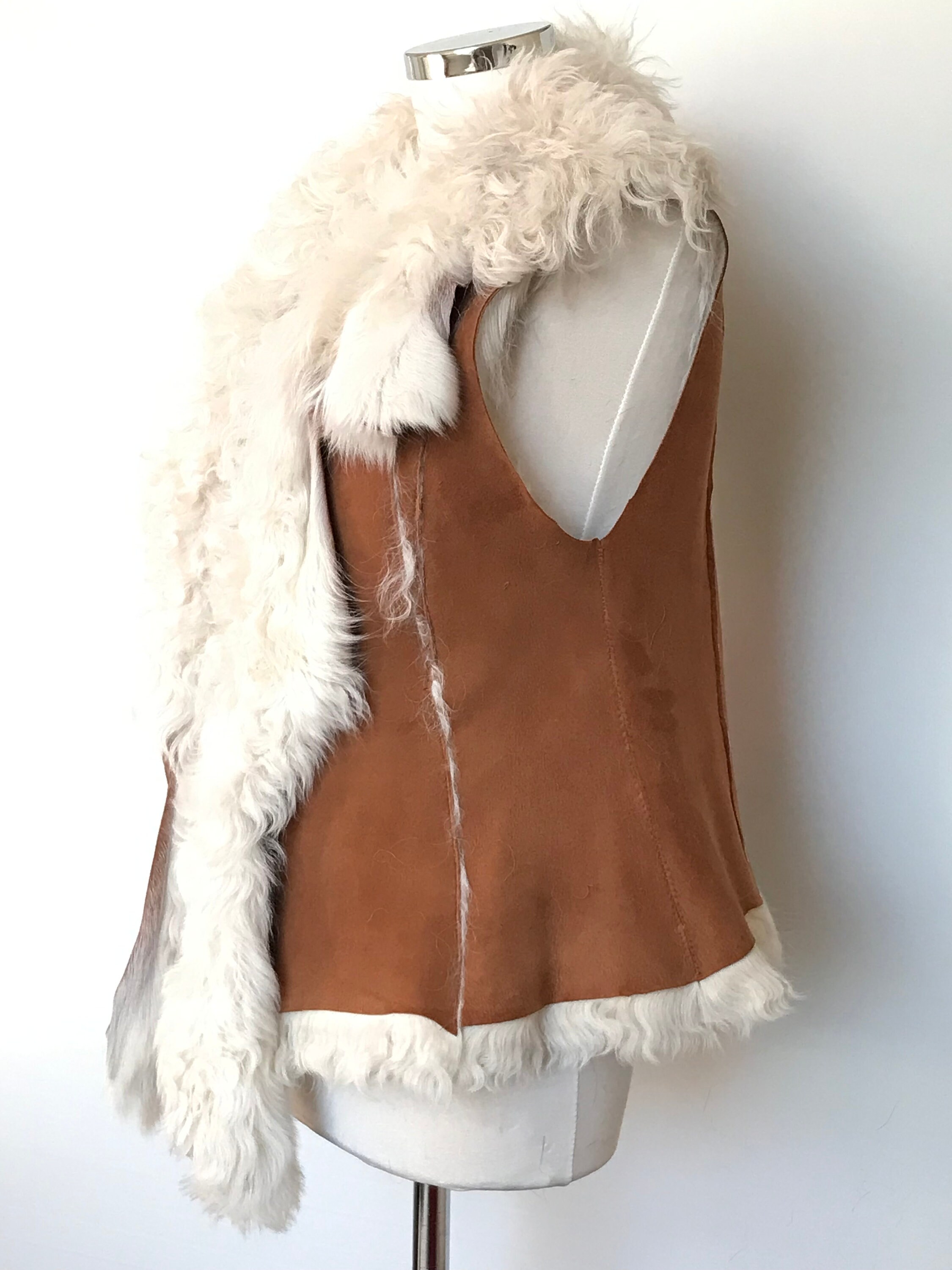 Honey With White Curly Wool Sheepskin Waistcoat, Reversible Toscana ...