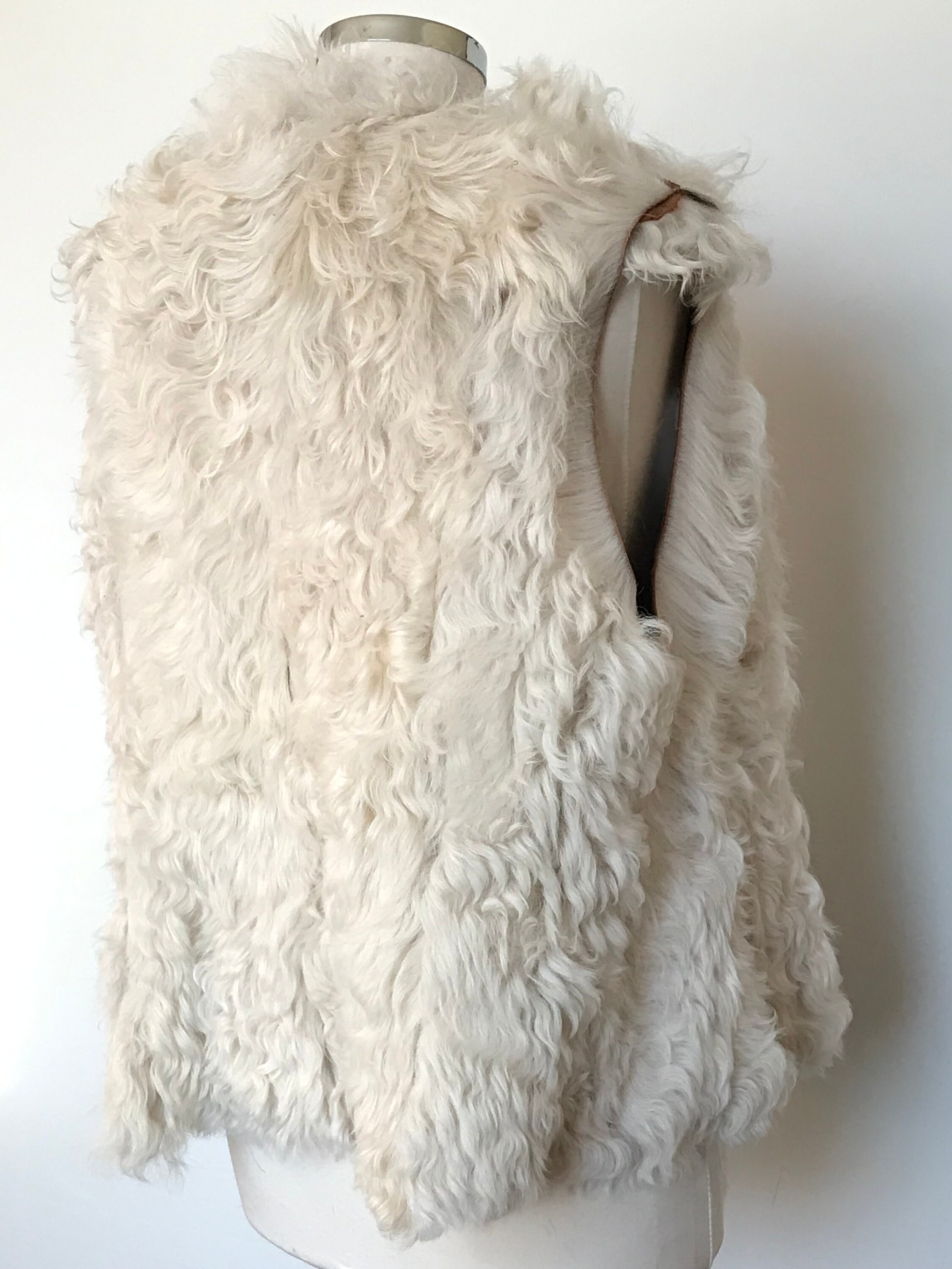 Honey With White Curly Wool Sheepskin Waistcoat, Reversible Toscana ...