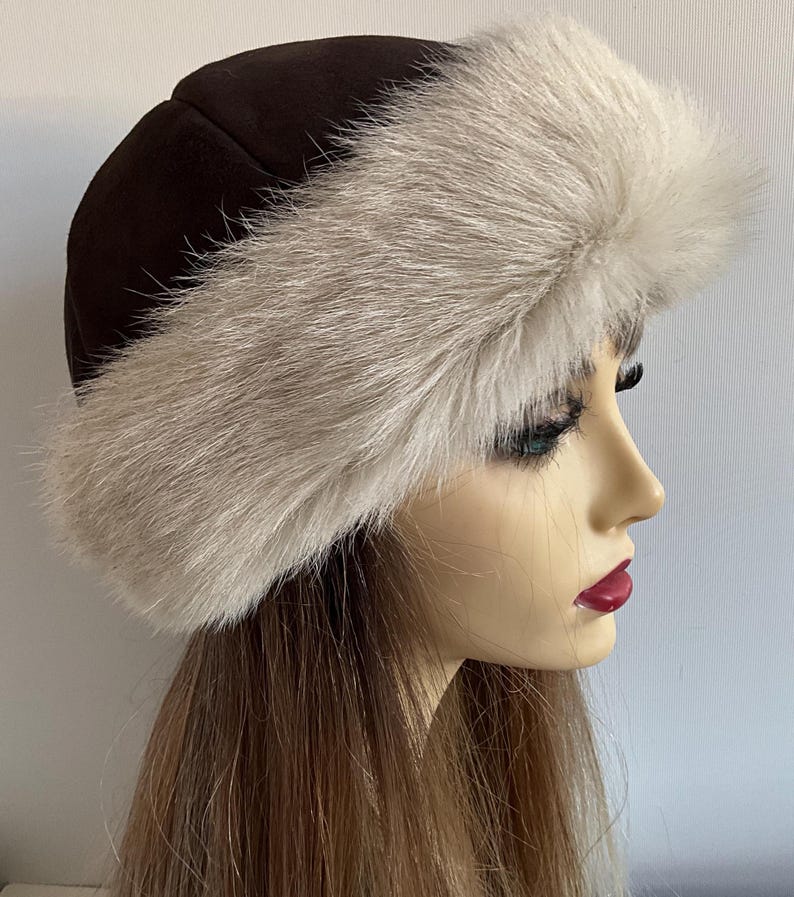 Chocolate Brown Lambskin Winter Hat, White Fur Rim - Etsy