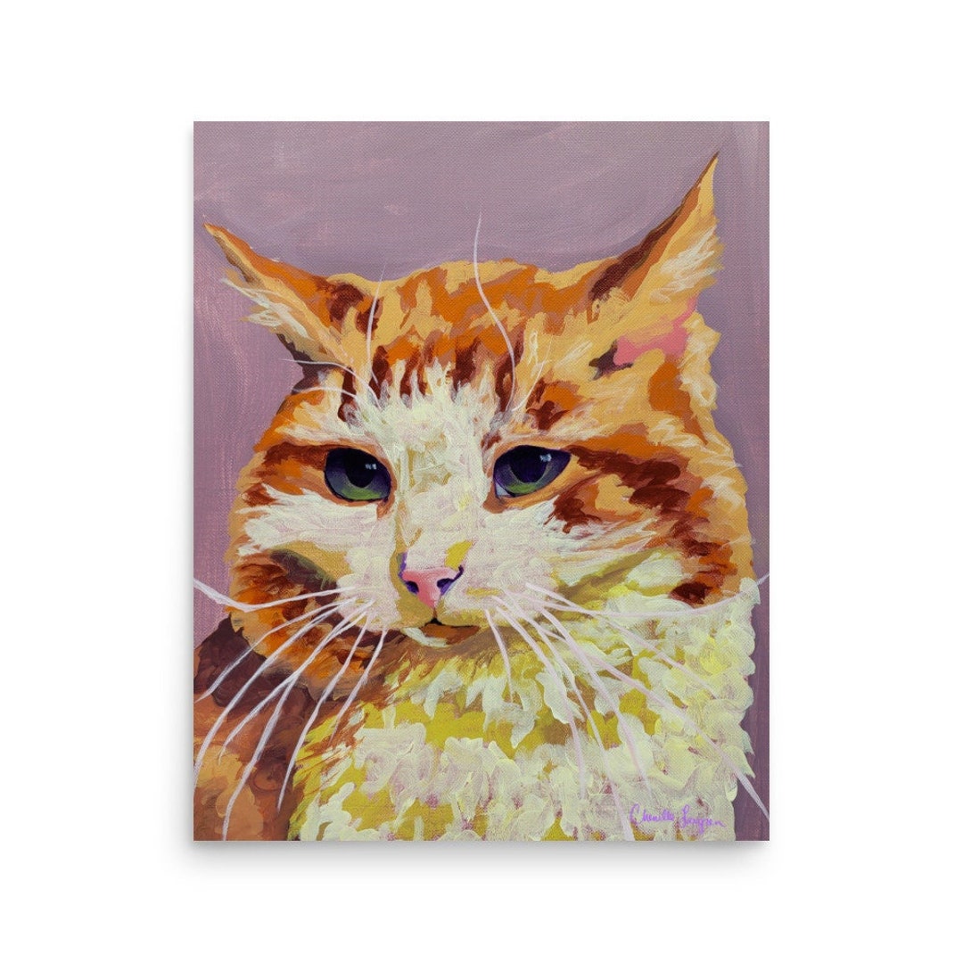 Orange Tabby Art, Long Haired Orange Cat Portrait, Orange and White Cat ...