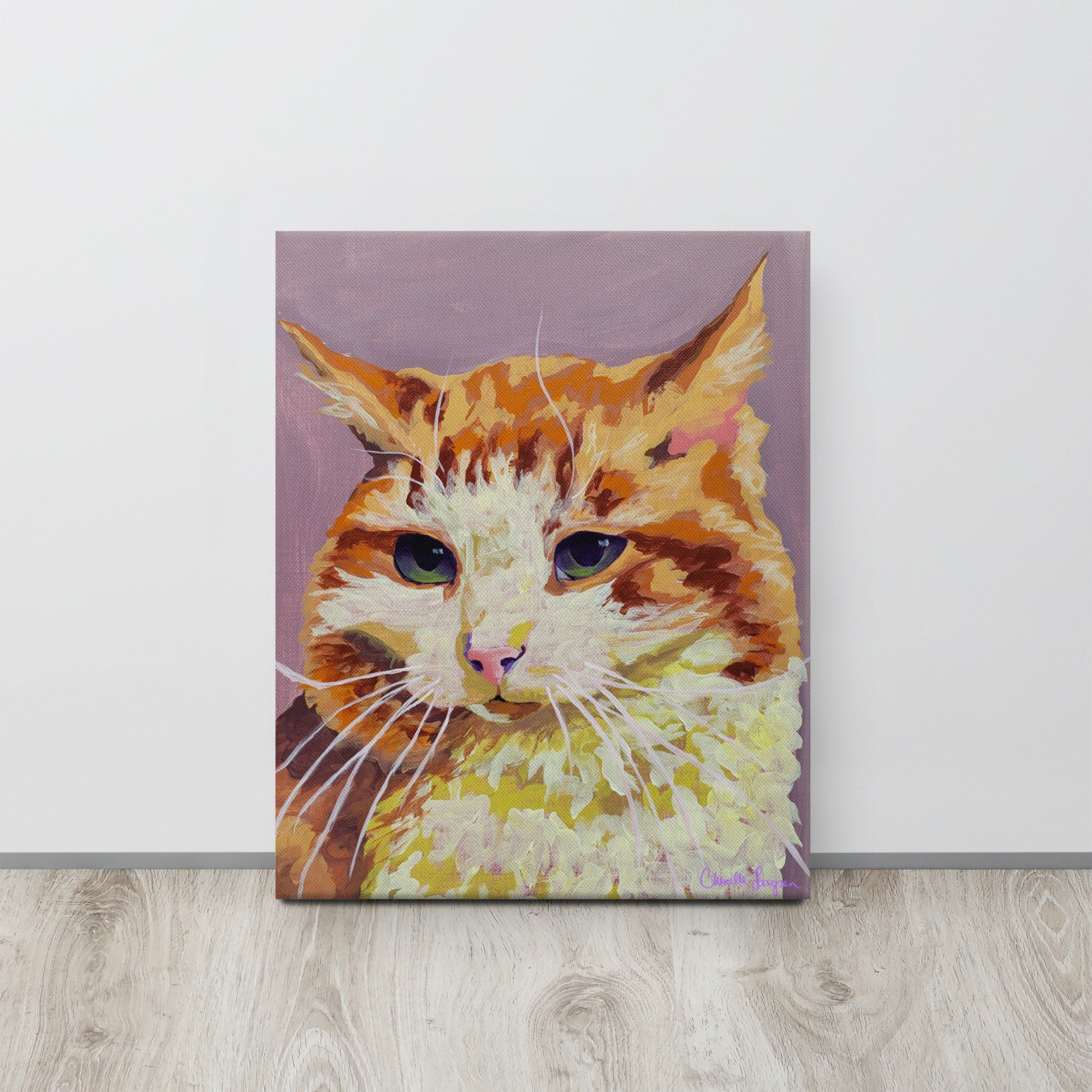 Orange Tabby Art, Long Haired Orange Cat Portrait, Orange and White Cat ...