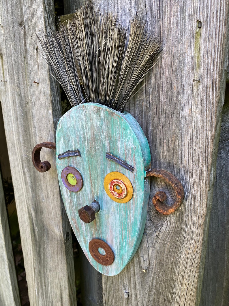 Whimsical Mask Using Recycled Materials, Paint Brush Bristles, Rusted ...