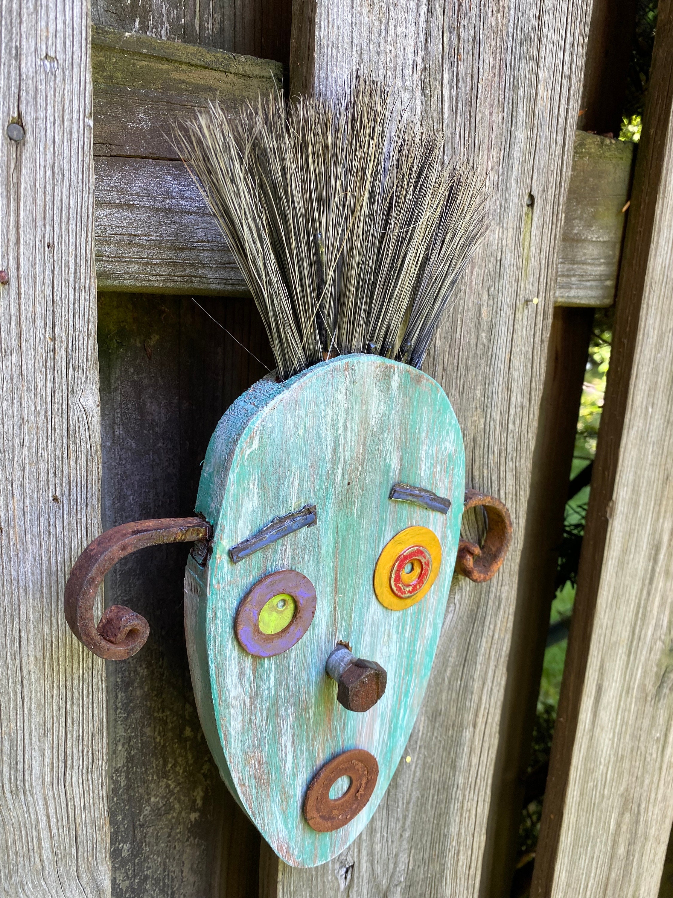 Whimsical Mask Using Recycled Materials, Paint Brush Bristles, Rusted ...