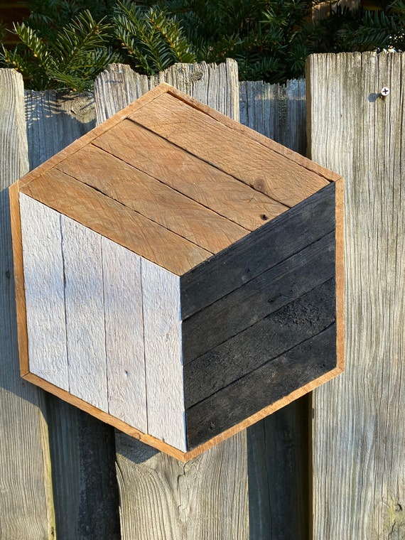 3-D Wall Art Cube Made From Recycled Wood Lath Optical | Etsy