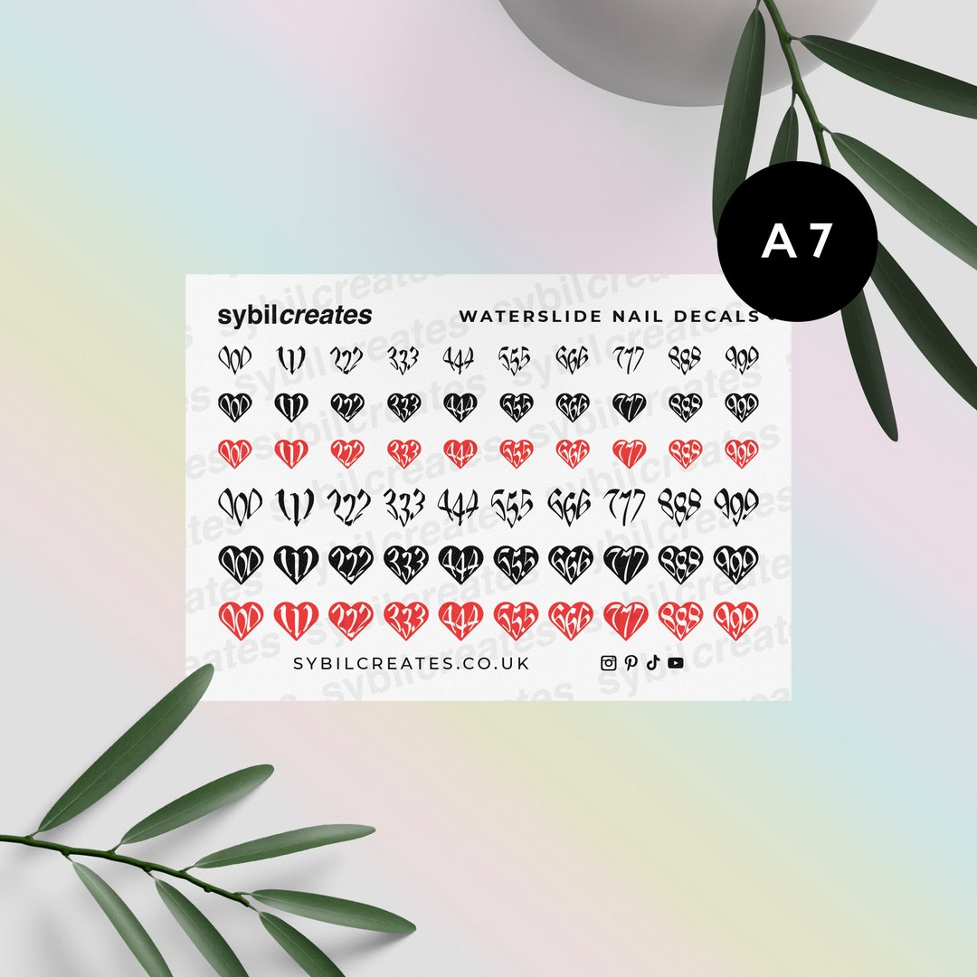 Adore Angel Numbers Waterslide Nail Decals Angel Number Heart 111 222 ...