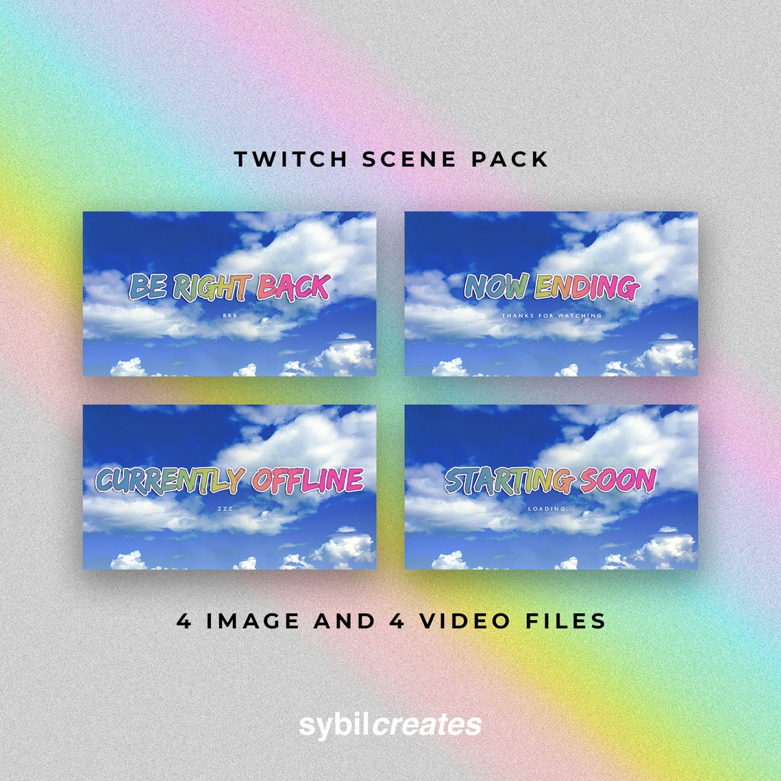 Twitch Scene Pack Rainbow Clouds Animated 4 Image and 4 - Etsy UK