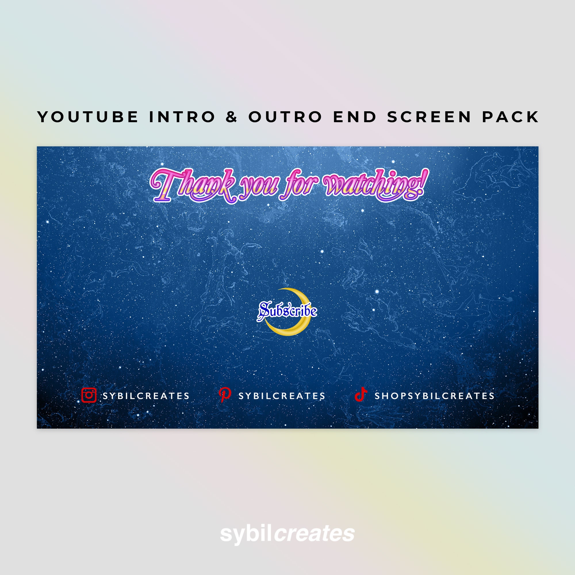 Retro Moon Youtube Intro and Outro End Screen Pack Custom Video Editing ...