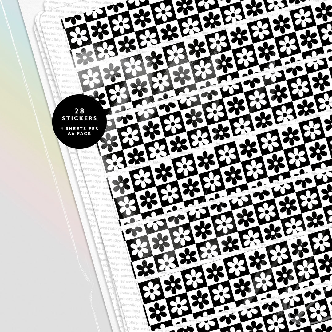 28 Black and White Flower Checkerboard Washi Tape Stickers Sticker ...