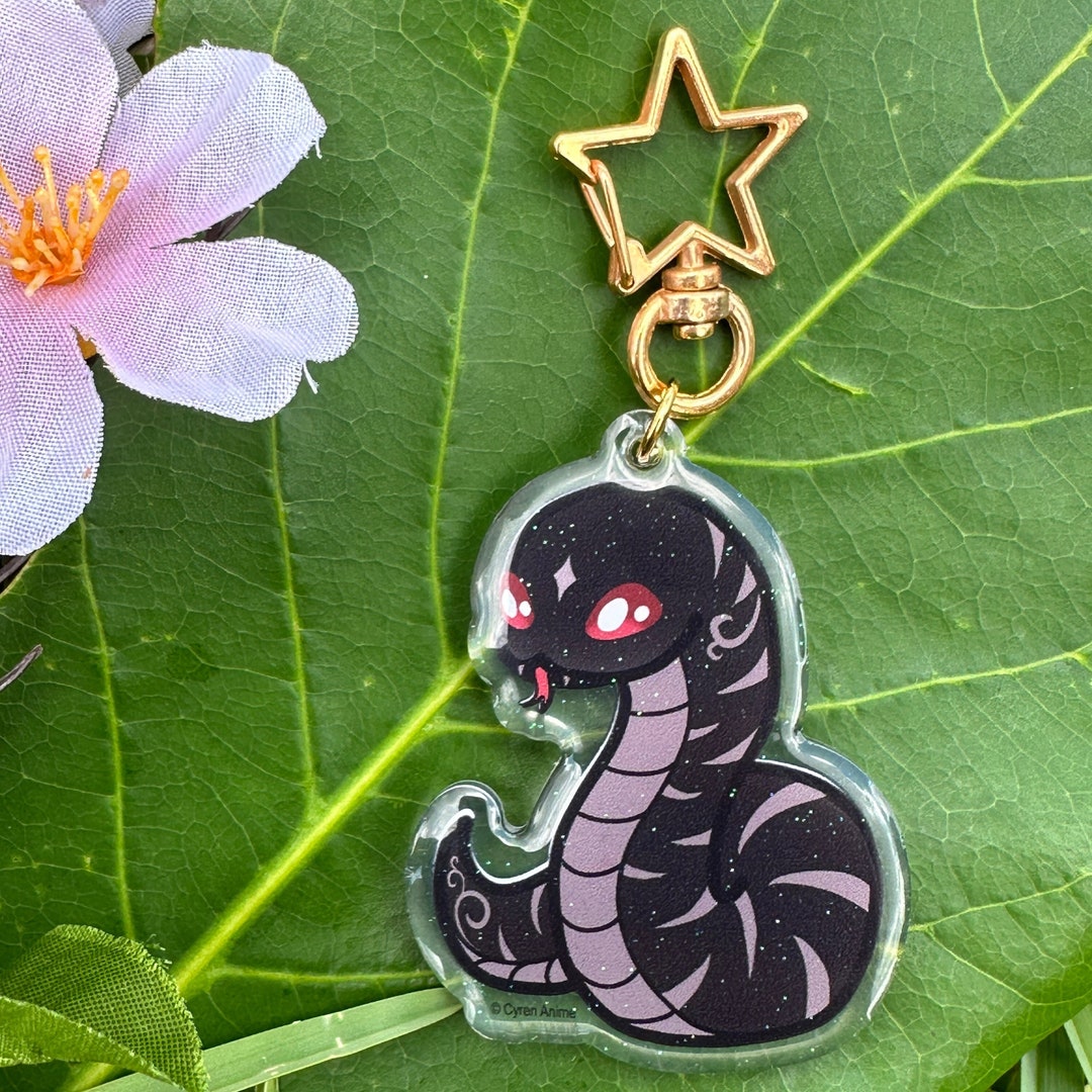 Black Vampire Snake Red Eyes Double Sided Acrylic Star Keychain Kawaii ...