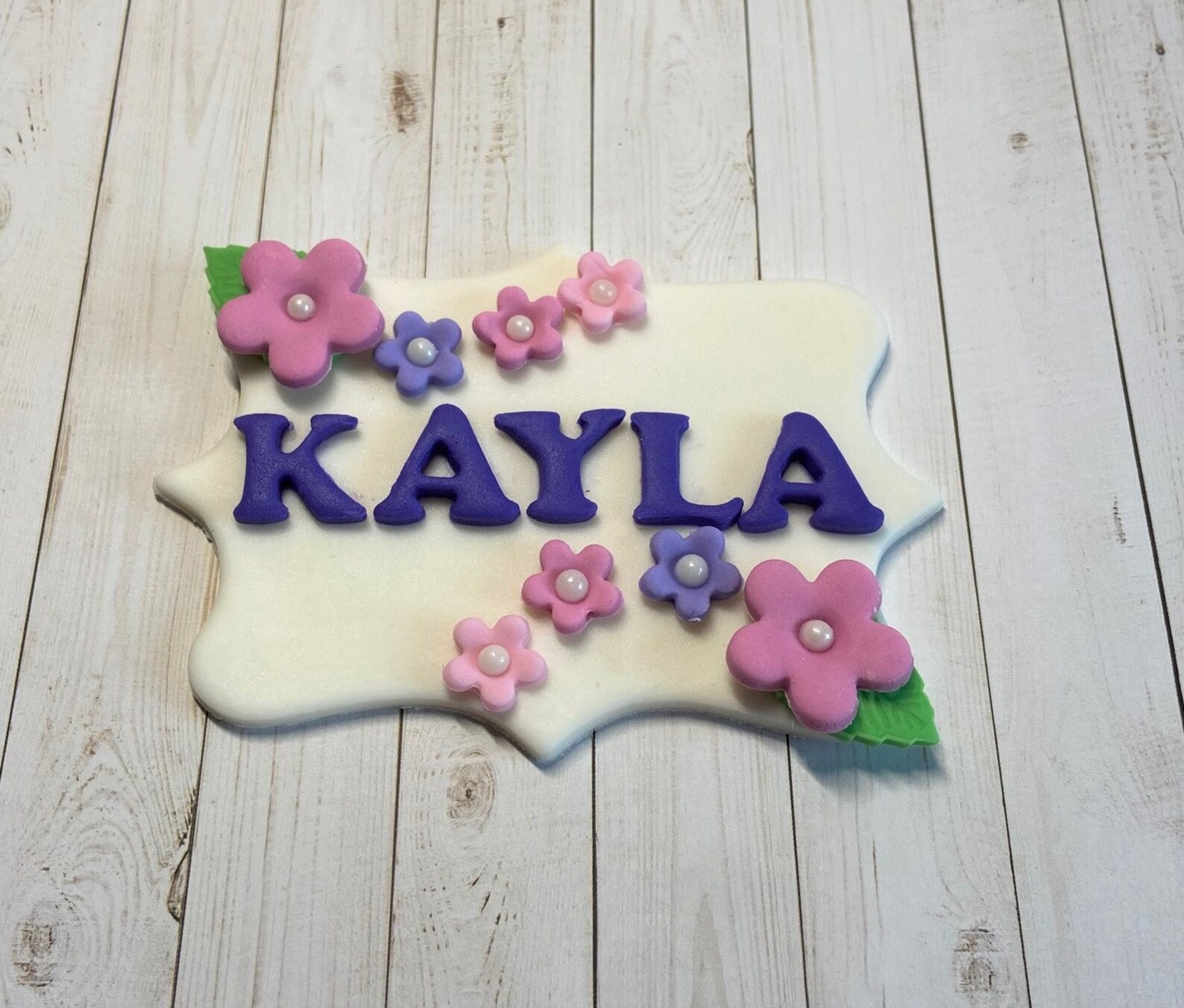 Edible Fondant Name Plaque Floral Theme | Etsy