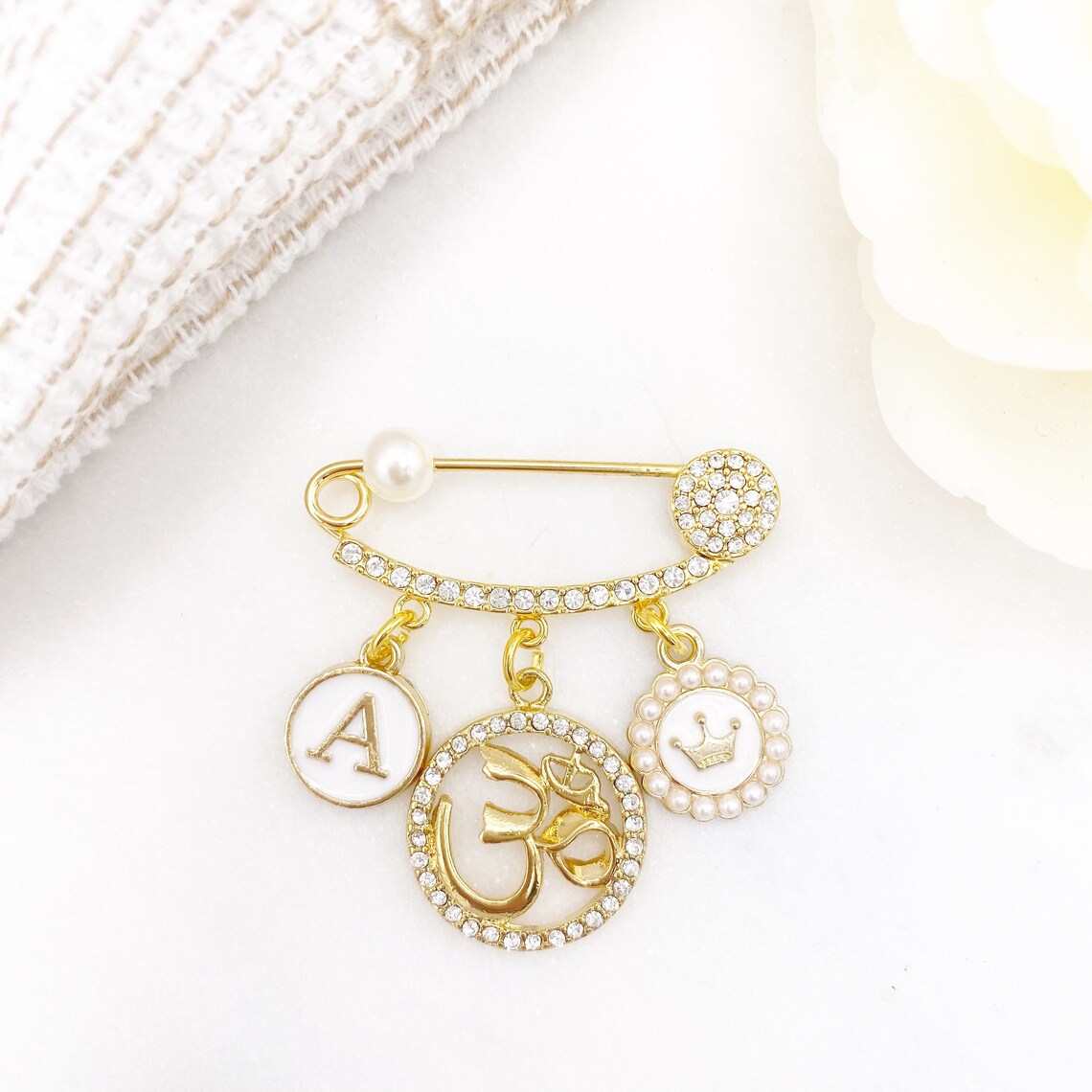 Crystal Personalised Om Hindu Mini Brooch Pin Aum Custom | Etsy