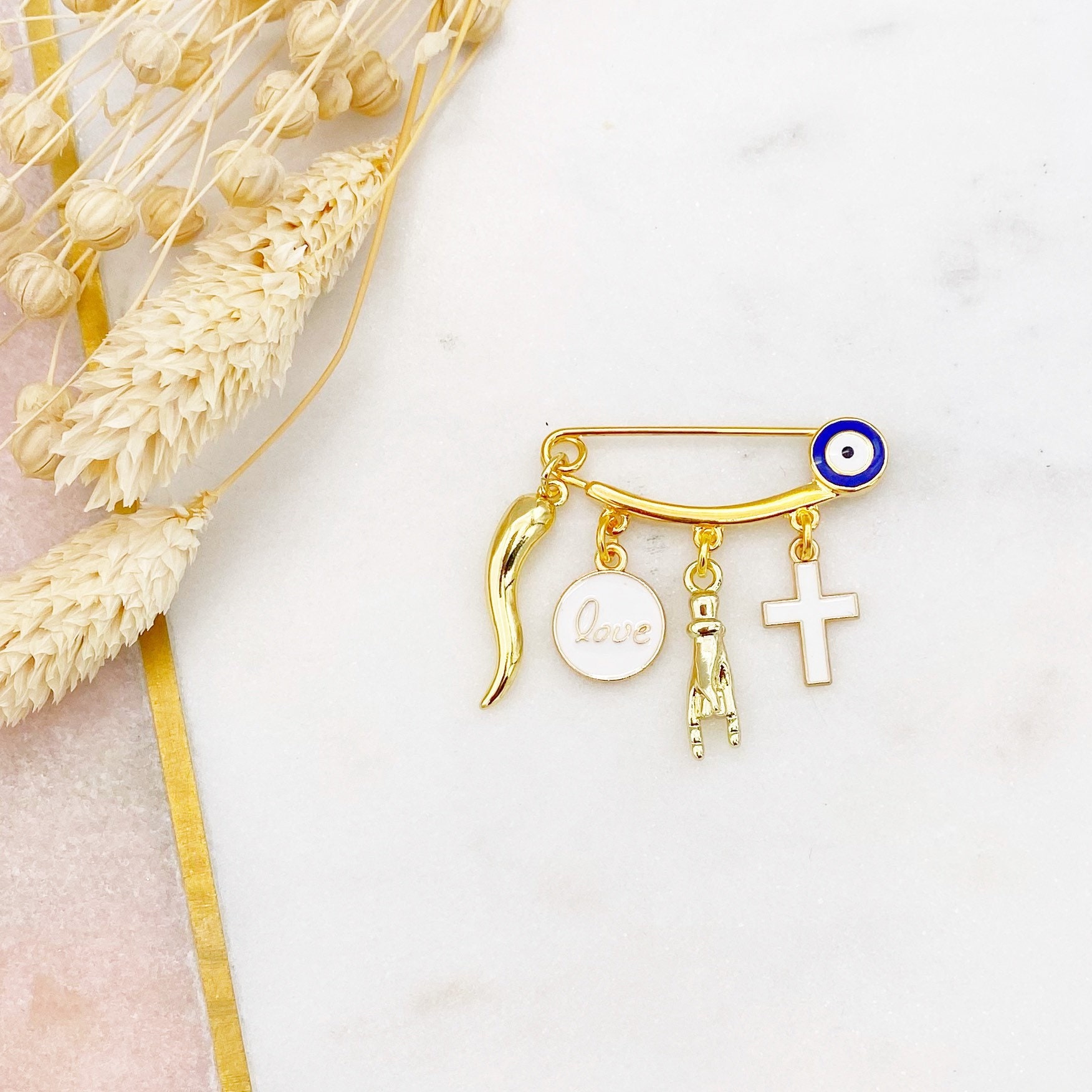 Evil Eye Italian Horn Protection Pin, Mano Cornuto, Malocchio Brooch ...