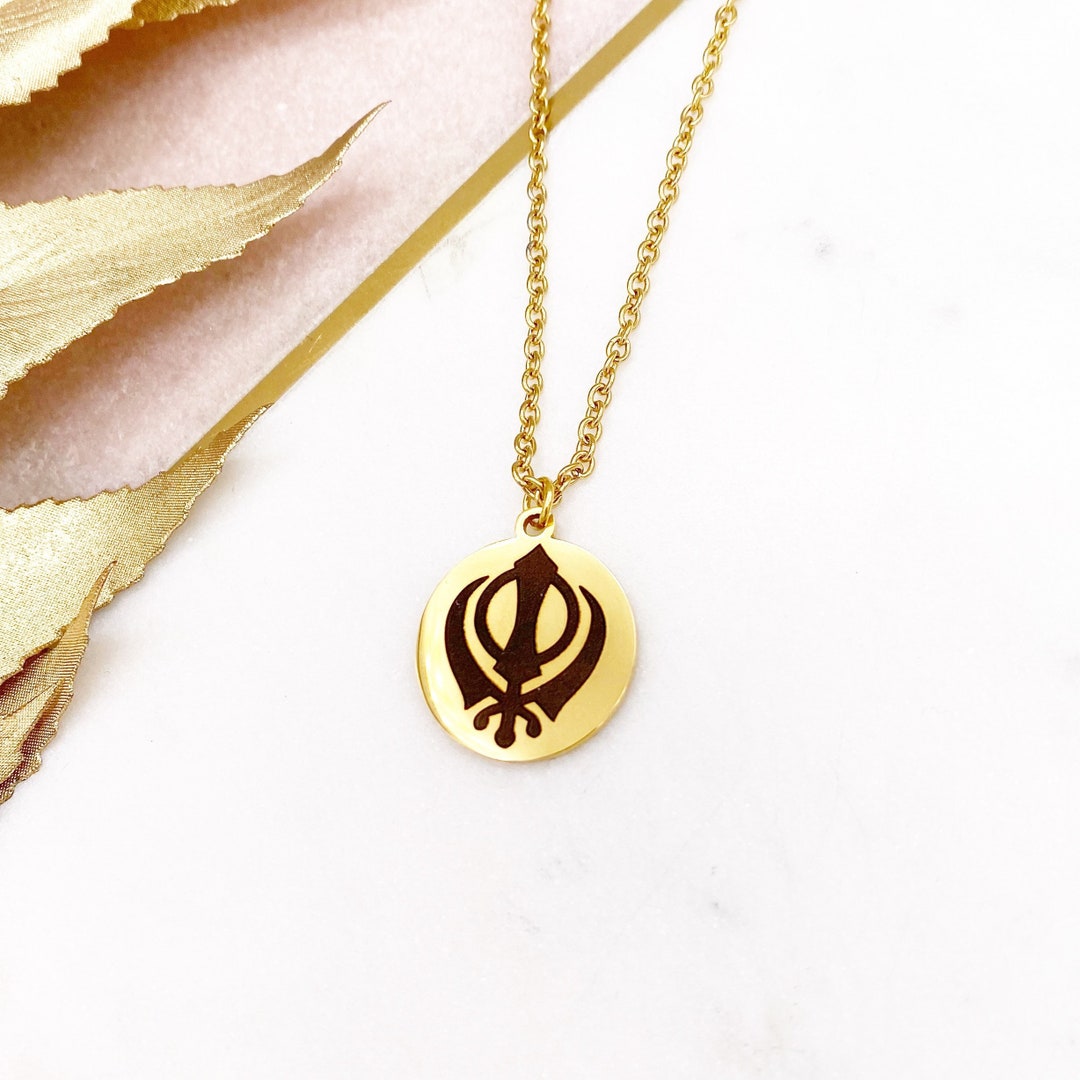 Gold Engraved Khanda Necklace, Pendant, Gift for Her, Baby Gift, New ...