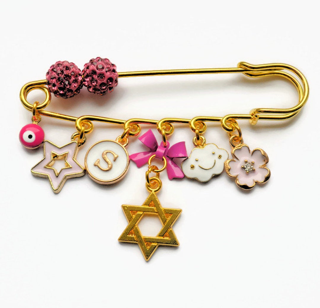 Large Gold & Pink Star of David Jewish Evil Eye Stroller Pin - Etsy UK