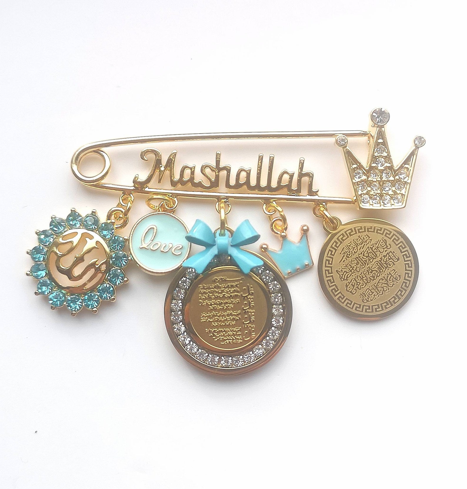 Mashallah 4 Qul Ayatul Kursi Allah Blue Diamante Stroller Pin - Etsy UK