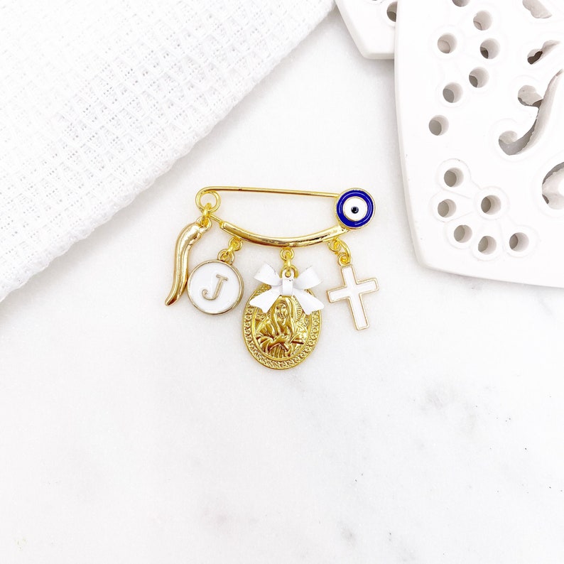 Evil Eye Virgin Mary Cross Italian Horn Intial Protection | Etsy