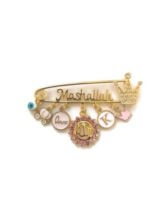Mashallah Pink Personalised Diamante Initial Allah Baby Pin - Etsy UK