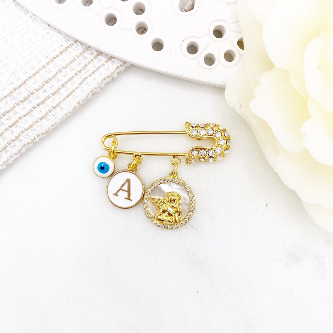 Personalised Mini Guardian Angel Initial Evil Eye Baby Clothing Pin ...