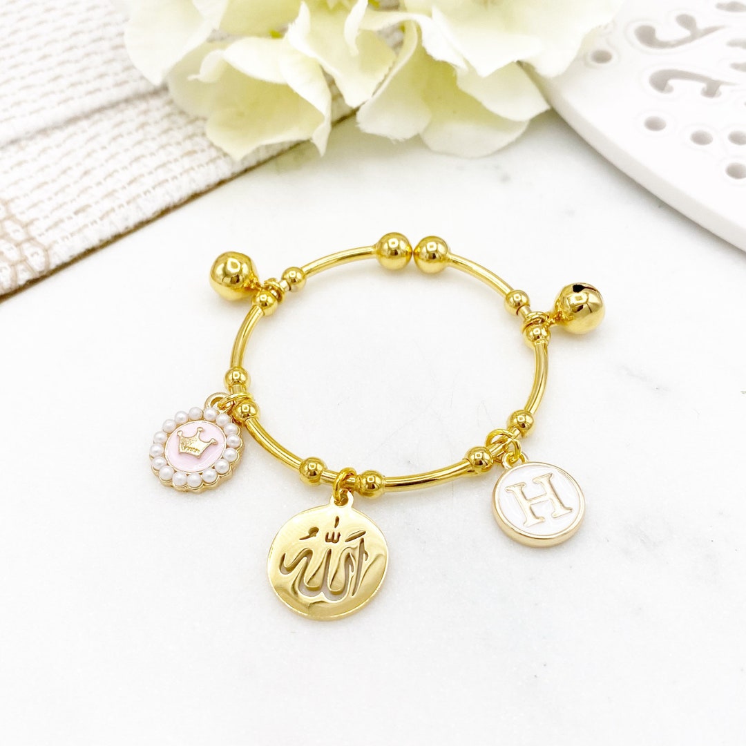Childrens Personalised Gold Baby Allah Charm Bangle - Etsy UK