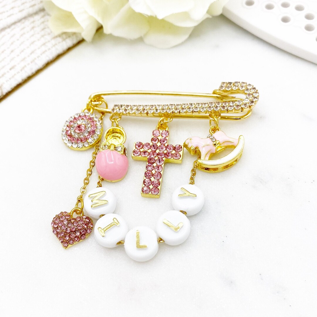 Personalised Name Gold Cross Pin, Evil Eye, Personalized Baby Pin ...