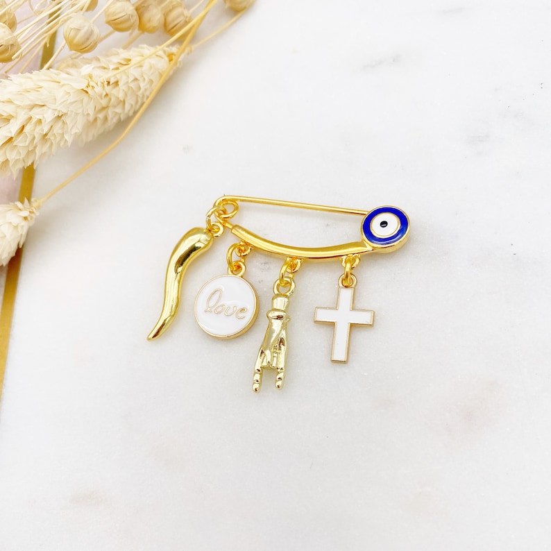 Evil Eye Italian Horn Protection Pin, Mano Cornuto, Malocchio Brooch ...