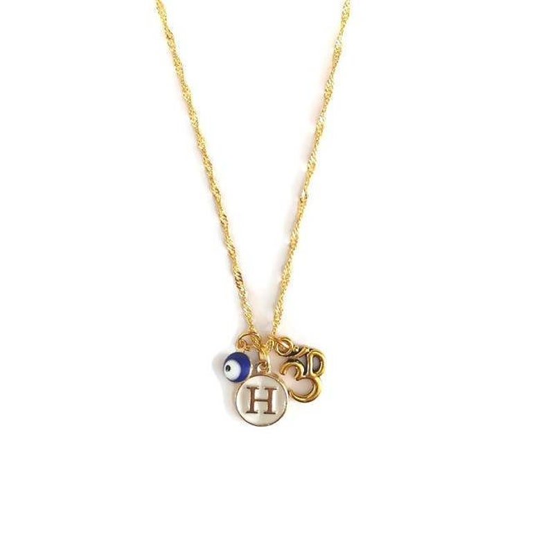 Om Evil Eye Initial Letter Necklace Bridesmaid Monogram - Etsy UK
