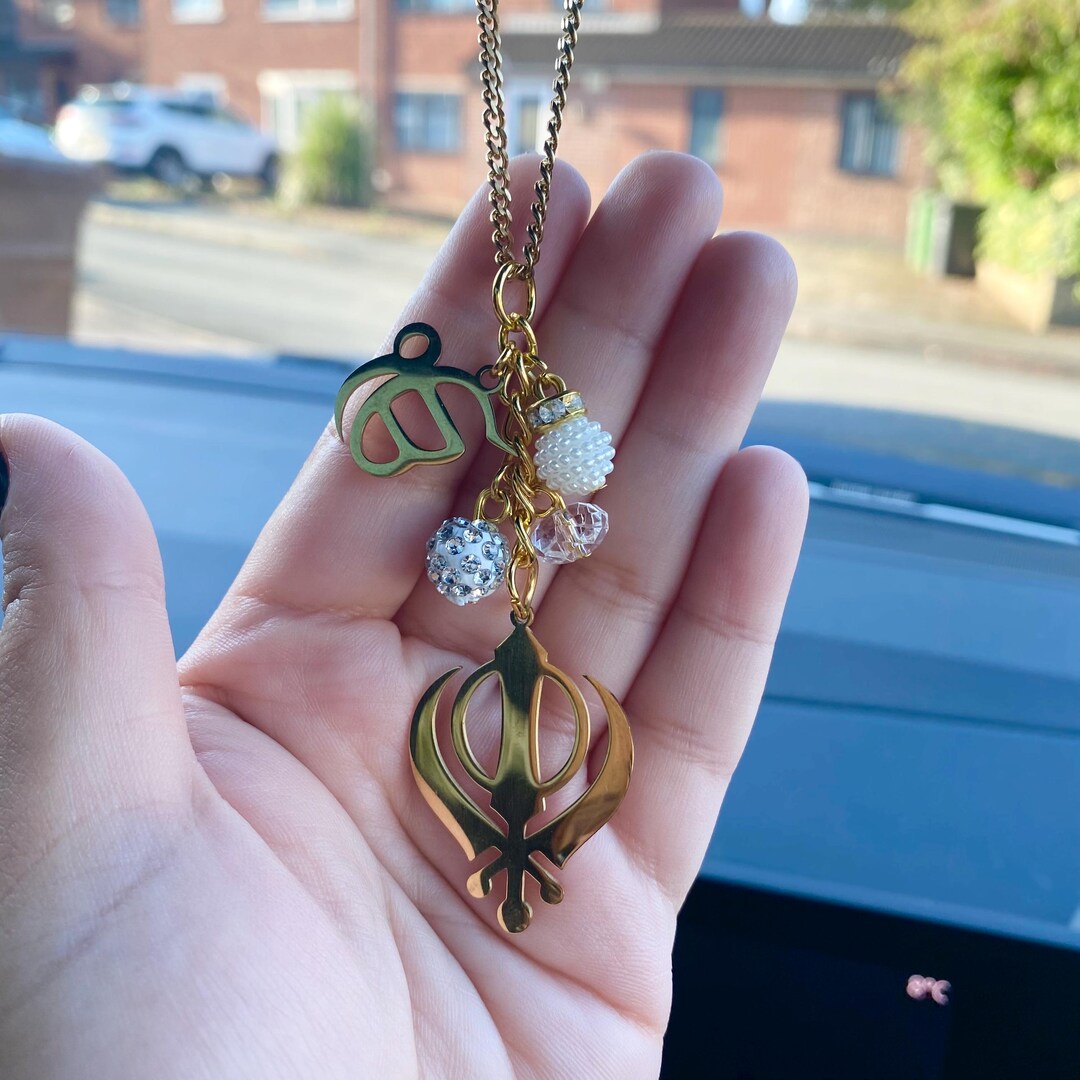 Khanda & Ek Onkar Evil Eye Car Mirror, Charm, Protection, Sikh, New ...