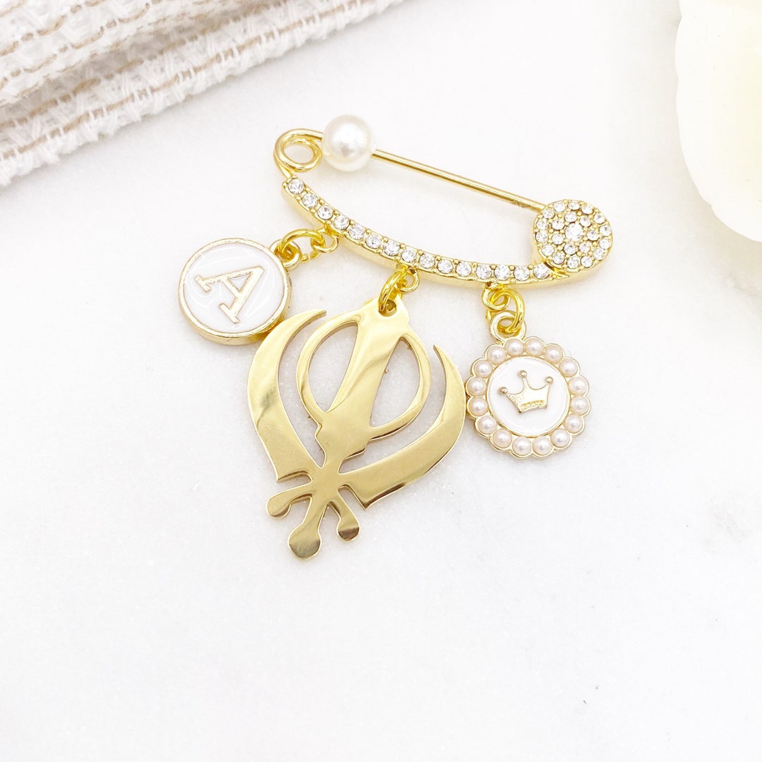 Crystal Personalised Khanda Mini Brooch Pin, Aum, Custom, Baby Gift ...
