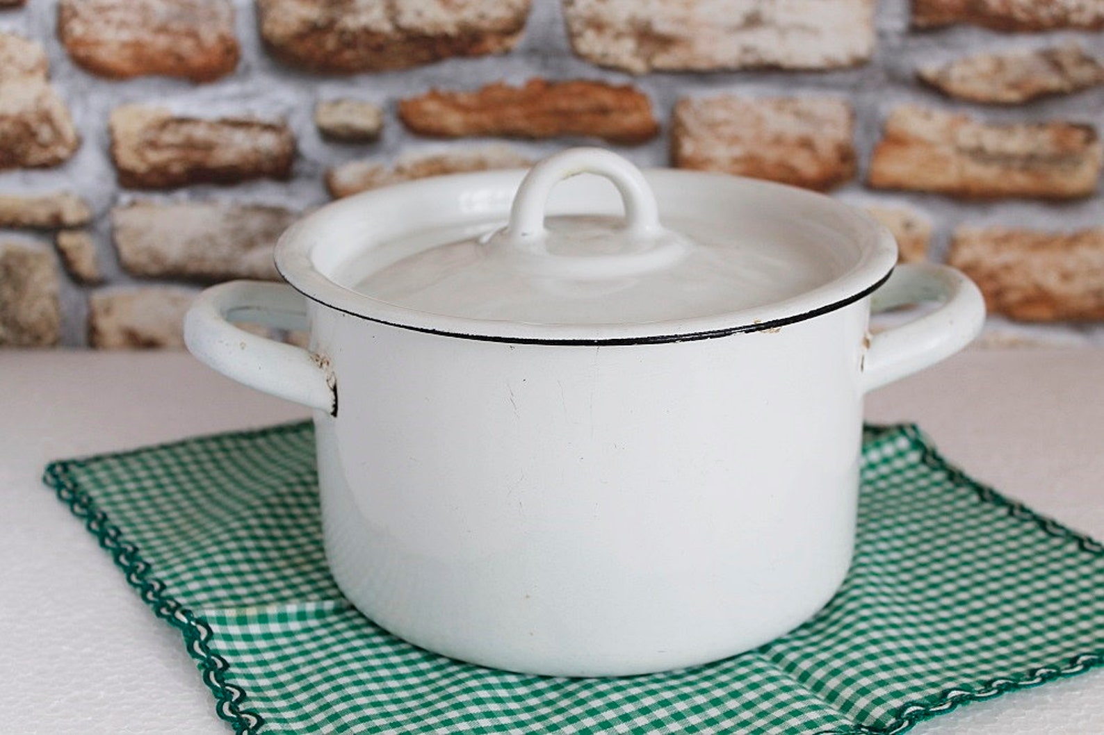 White Enamel Pot Small Vintage Pot With Handles Metal Milk - Etsy