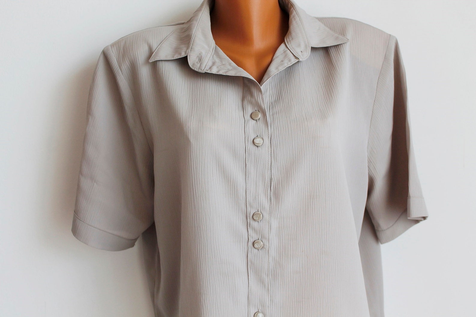 Grey Women's Shirt Blouse Short Sleeves Size L V Neck - Etsy