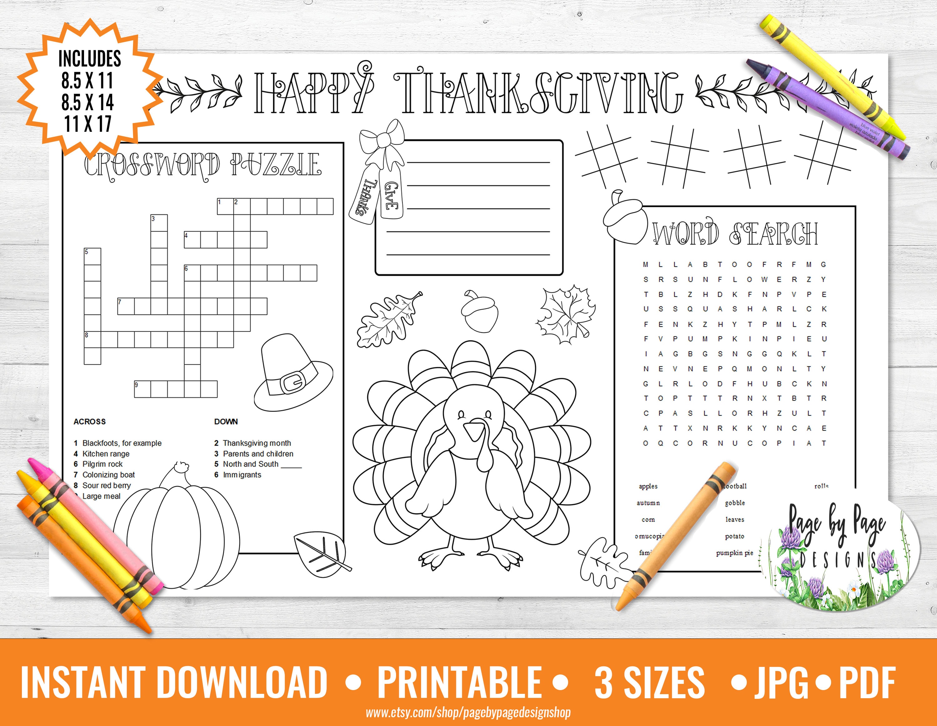 Thanksgiving Game Bundle Printable, Bingo, Scavenger Hunt, Crossword ...