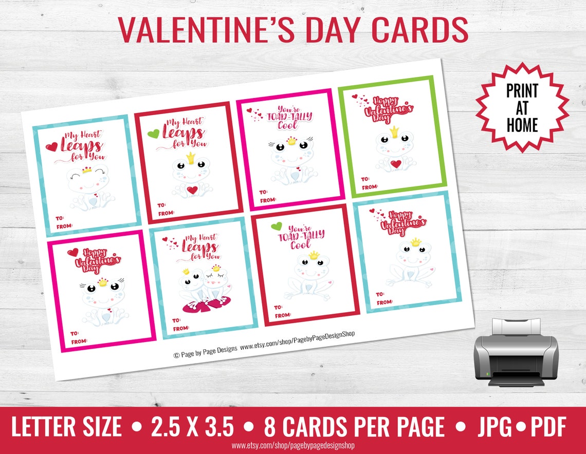 Frog Valentine's Day Cards Kids Printable Cute-instant DOWNLOAD - Etsy