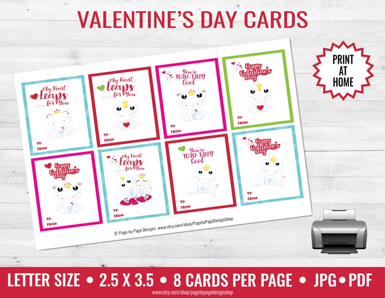 Frog Valentine's Day Cards Kids Printable Cute-instant DOWNLOAD - Etsy
