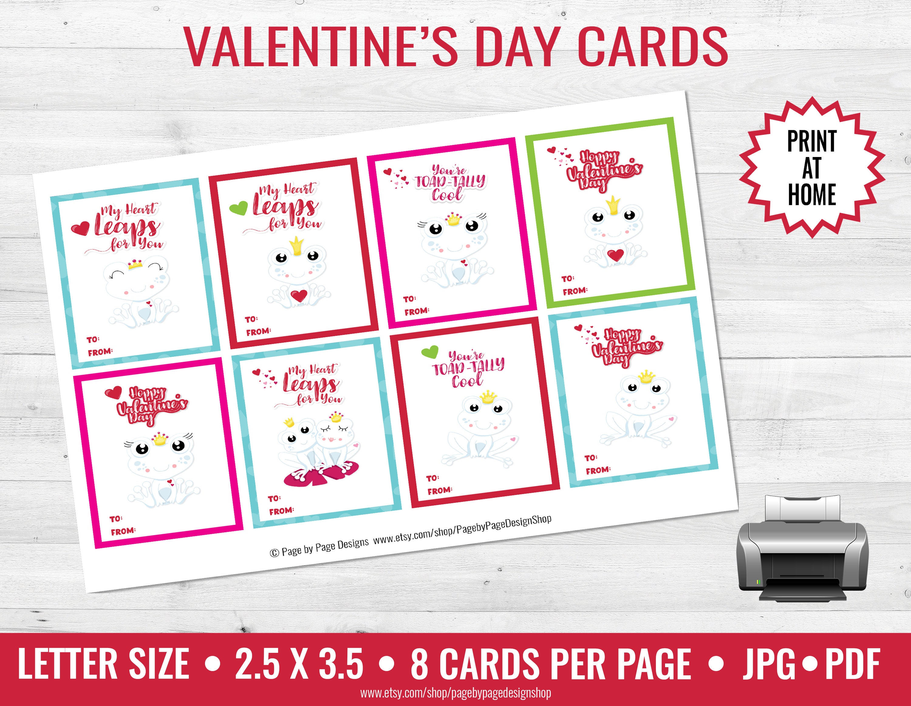 Frog Valentine's Day Cards Kids Printable Cute-instant DOWNLOAD - Etsy
