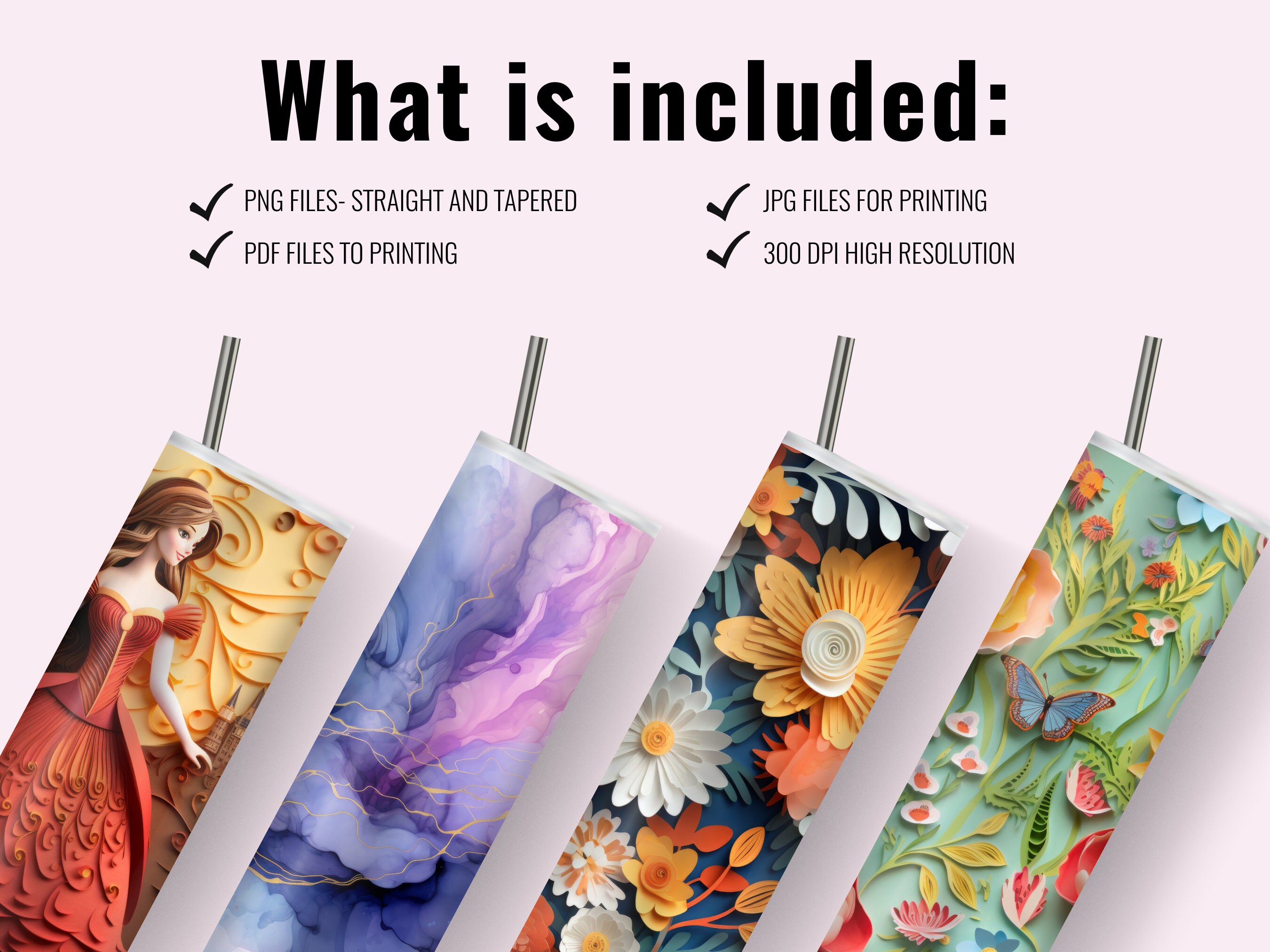 Pink Princess 3D Paper Cut Seamless Tumbler Wrap, 20 Oz Skinny ...