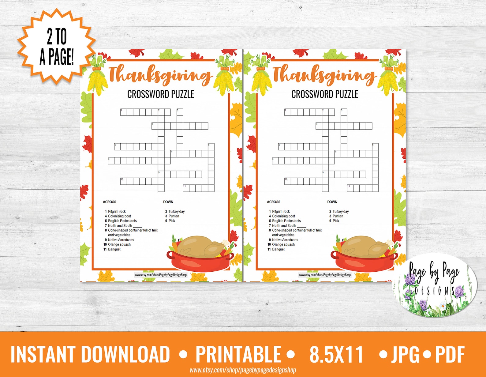 Thanksgiving Crossword Puzzle Game Printable INSTANT DOWNLOAD - Etsy