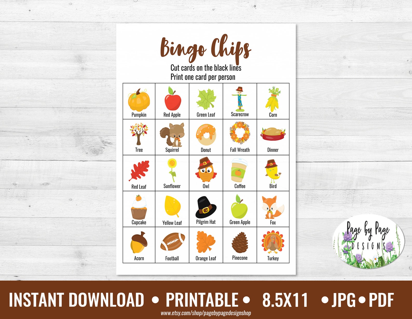 Thanksgiving Bingo Game Printable Letter Size INSTANT DOWNLOAD - Etsy