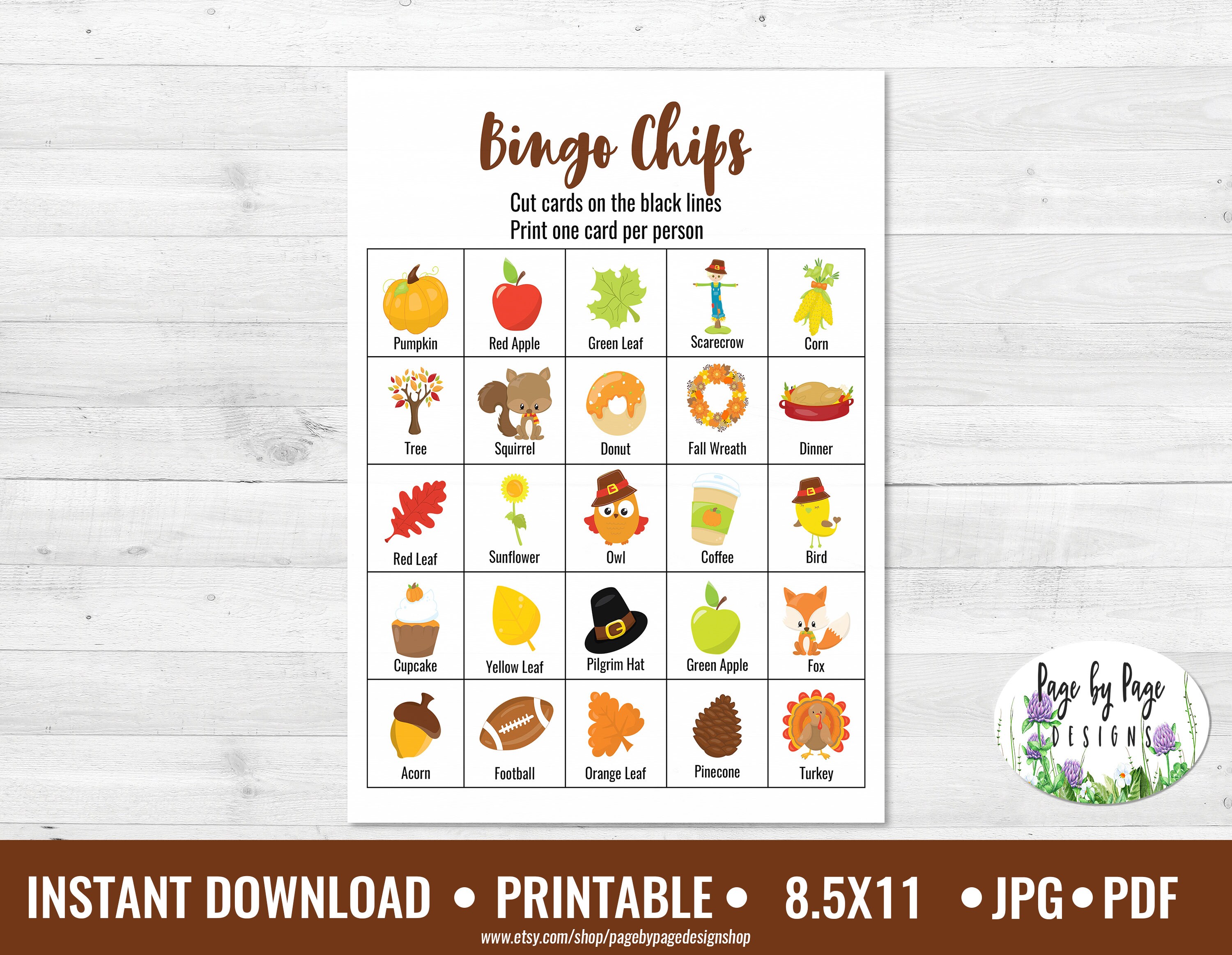 Thanksgiving Bingo Game Printable Letter Size INSTANT DOWNLOAD - Etsy