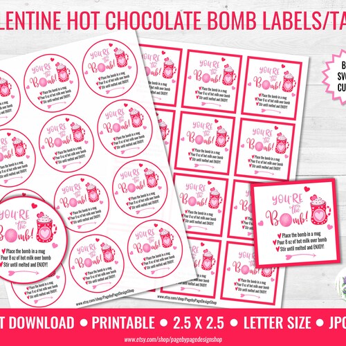 Editable Hot Chocolate Bomb Tag Valentine's Day Hot Cocoa | Etsy